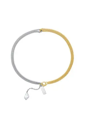 CLASSICHARMS Two-tone Chain Y Necklace With Faux Baroque Pearl - Gold