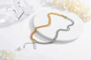 CLASSICHARMS Two-tone Chain Y Necklace With Faux Baroque Pearl