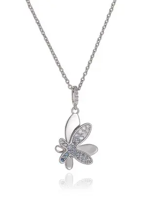 CLASSICHARMS Pavé Butterfly Pendant Necklace - Silver/blue