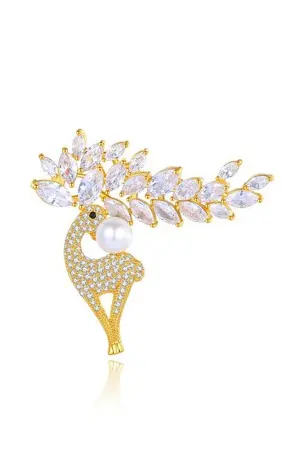 CLASSICHARMS Pavé Reindeer Brooch Pendant With Shell Pearl - Gold