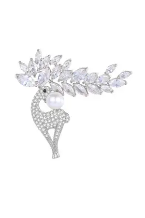 CLASSICHARMS Pavé Reindeer Brooch Pendant With Shell Pearl - Silver