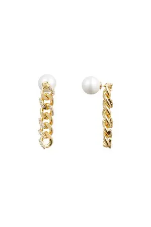 CLASSICHARMS Rhinestone And Pearl Chain Earrings