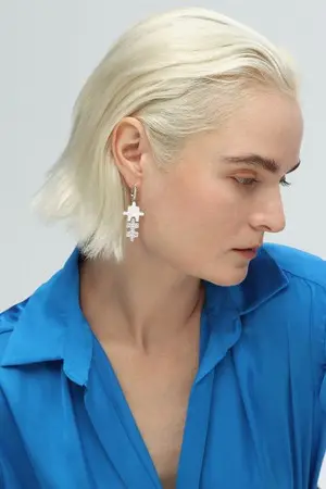 CLASSICHARMS Jigsaw Puzzle Drop Earrings - Silver