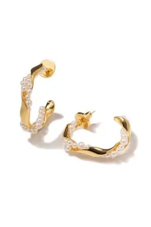 CLASSICHARMS Nadia Molten Shell Pearl Twisted Hoop Earrings - Gold