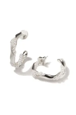 CLASSICHARMS Nadia Molten Shell Pearl Twisted Hoop Earrings - Silver