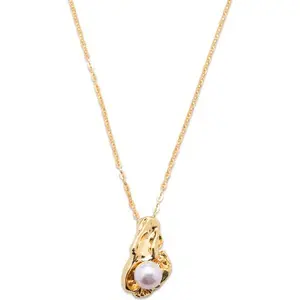 CLASSICHARMS Nyla Molten Freshwater Pearl Pendant Necklace - Gold