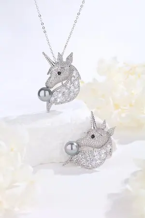 CLASSICHARMS Pavé Unicorn Brooch - Silver