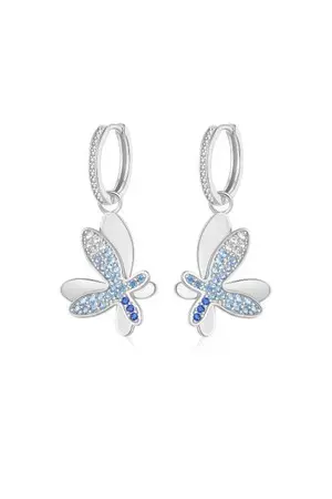 CLASSICHARMS Pavé Butterfly Dangle Hoop Earrings - Silver/blue