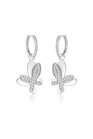 CLASSICHARMS Pavé Butterfly Dangle Hoop Earrings - Silver/clear