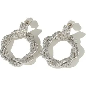 CLASSICHARMS Ysabel Pavé Eternity Twist Hoop Earrings - Silver