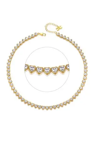 CLASSICHARMS Heart Shaped Zirconia Tennis Choker Necklace - Gold