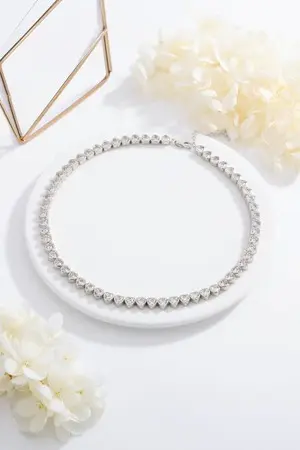 CLASSICHARMS Heart Shaped Zirconia Tennis Choker Necklace - Silver