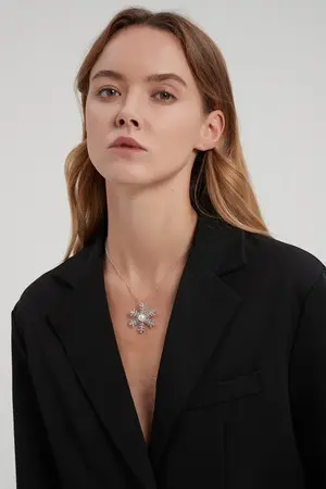 CLASSICHARMS Pavé Snowflake Brooch Pendant With Freshwater Pearl