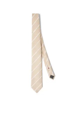 Brunello Cucinelli Striped Silk Necktie Sand