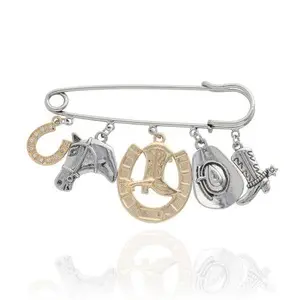 Jessica Simpson Rodeo Charm Safety Pin Brooch - Silver/ Gold