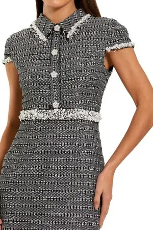Mac Duggal Cap Sleeve Boucle Midi Dress