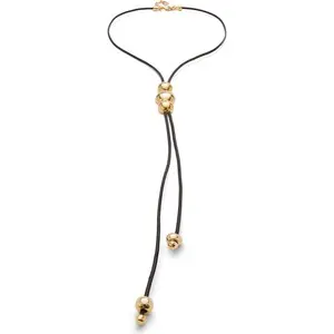 UNODE50 Triple-bead Leather Pendant Necklace - Gold