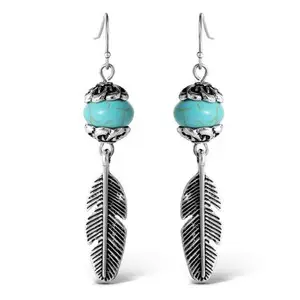 Jessica Simpson Turquoise Bead Feather Drop Earrings - Gold/ Turquoise