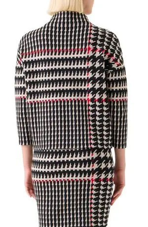 Akris Mixed Houndstooth Check Stretch Virgin Wool Sweater