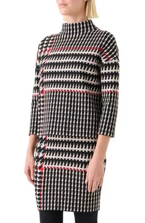 Akris Mixed Houndstooth Check Stretch Virgin Wool Sweater