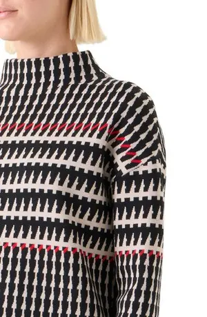 Akris Mixed Houndstooth Check Stretch Virgin Wool Sweater