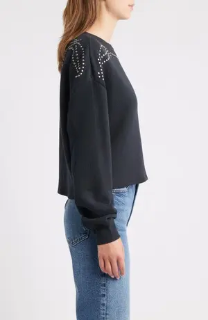 Rag & Bone Studded Terry Crop Sweatshirt - Black