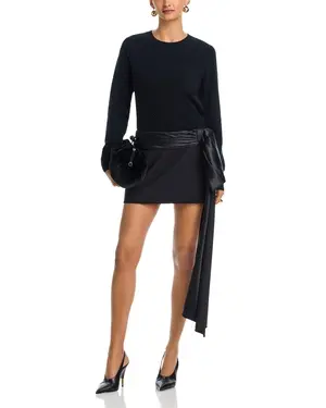 Aqua 100% Cashmere Crystal Crewneck Sweater - Black