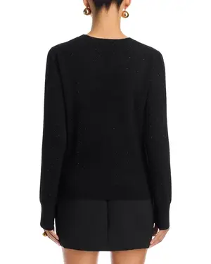 Aqua 100% Cashmere Crystal Crewneck Sweater - Black