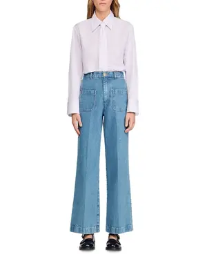 Sandro Wide Leg High Rise Jeans - Blue Jean