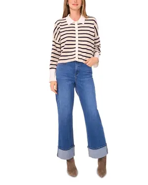 1.State Striped Button-front Sweater
