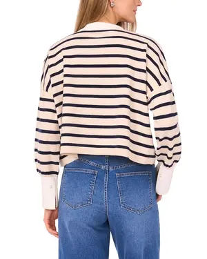 1.State Striped Button-front Sweater