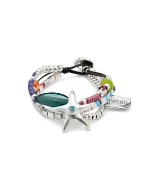 UNODE50 Plated Beaded Bracelet With Star Charm - Silver
