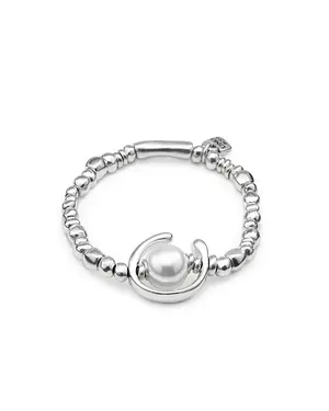 UNODE50 Sterling Plated Beaded Bracelet With Pearl Accent - Silver