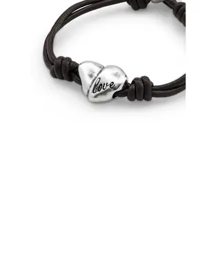 UNODE50 Sterling Silver Plated Heart Leather Bracelet