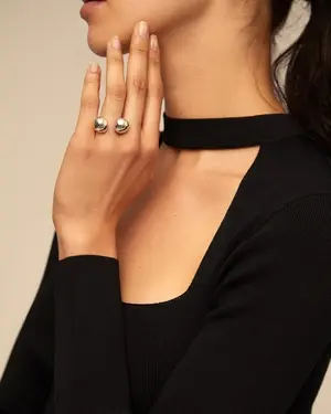 UNODE50 18k -plated Open Ring With Two Beads - Silver