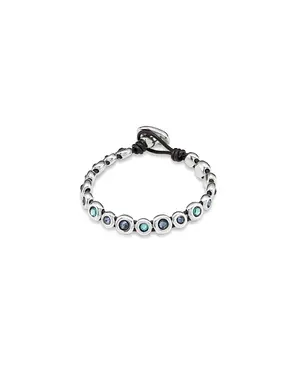 UNODE50 Leather And Sterling -plated Beaded Bracelet - Silver
