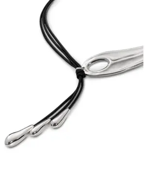 UNODE50 Sterling Plated Leather Fringe Drop Necklace