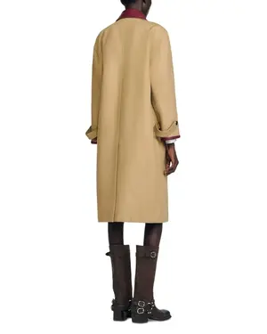 Sandro Leather Collar Trench Coat