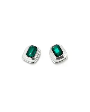 UNODE50 Rectangular Sterling -plated Earrings With Green Crystal - Silver