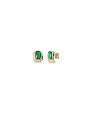 UNODE50 Stud Earrings With Green Crystals - Gold