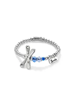 UNODE50 Sterling Plated Dragonfly Charm Bracelet With Blue Crystals - Silver