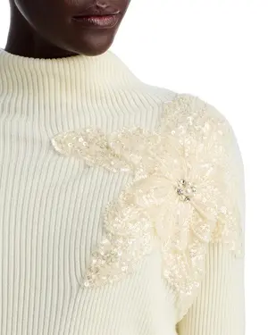 NANCY YANG Beaded Flower Sweater - White