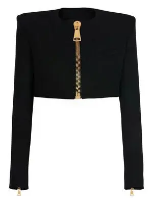 Balmain Padded-shoulder Zip-front Cropped Jacket - Black