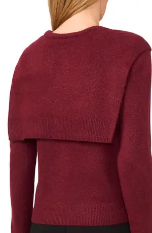 Halogen Sweater With Shoulder Wrap Detail - Burgundy
