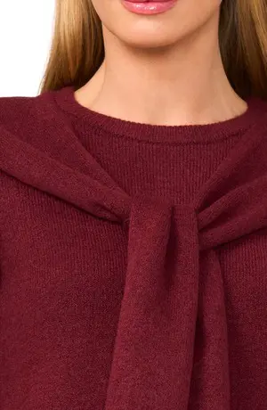 Halogen Sweater With Shoulder Wrap Detail - Burgundy