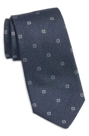 JACK VICTOR Geometric Cotton Standard Neck Tie - Navy