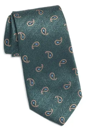 JACK VICTOR Paisley Silk And Cotton Tie - Green