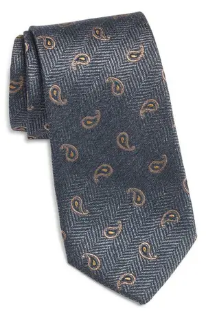 JACK VICTOR Paisley Silk And Cotton Tie - Grey