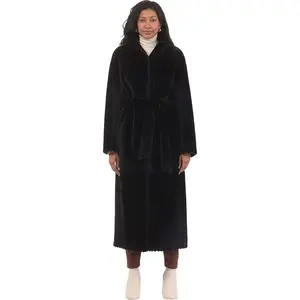 Gorski Genuine Shearling Long Coat - Black/black