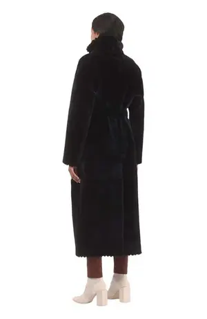 Gorski Genuine Shearling Long Coat - Black/black